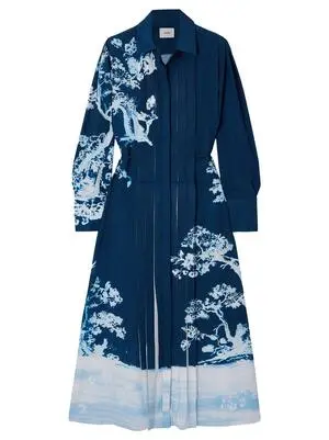 Erdem Printed Crepe De Chine Midi Shirt Dress - Blue