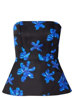 EMILIA WICKSTEAD Emilia Wickstead Regan Floral-Print Faille Bustier Top Navy