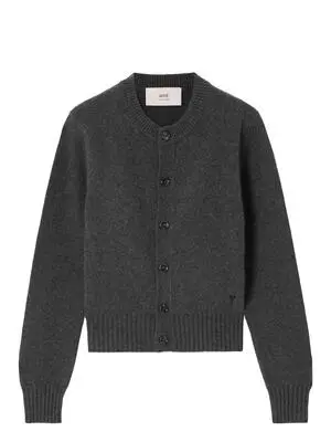 Ami AMI PARIS Embroidered Cashmere And Wool-Blend Cardigan Dark Gray