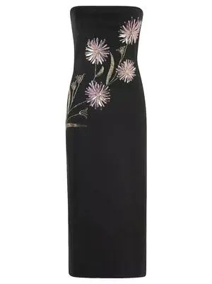 Staud Embroidered Strapless Midi Dress - Black
