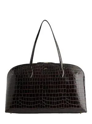 TOTÊME Large Leather Tote Bag - Dark Chocolate Croc