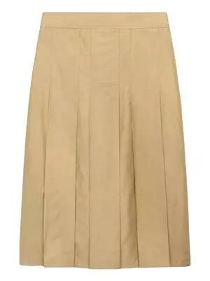 Prada Midi Skirt With Box Pleat And Kick Pleat - Neutrals
