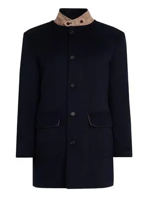 Fioroni Wool Overcoat With Suede Collar - Navy