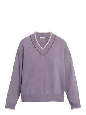 Brunello Cucinelli Cashmere V-neck Pullover - Purple Ash