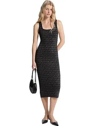 Michael Kors Metallic Logo Jacquard Midi Dress - Silver