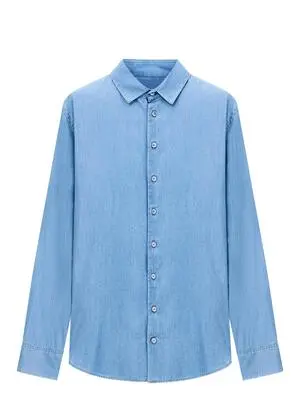Giorgio Armani Regular-fit Shirt In Cotton Denim - Blue