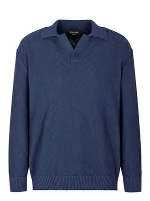 Giorgio Armani Cotton Jacquard Knitted Polo Shirt - Blue