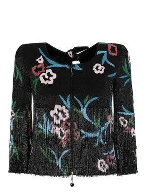 Giorgio Armani Floral Embroidered Silk-organza Jacket - Black