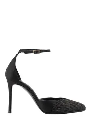 Giorgio Armani Satin Rhinestone Ankle-strap Pumps - Black