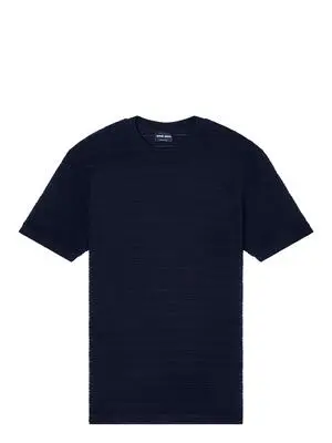 Giorgio Armani Wool Jersey Crew-neck T-shirt With A Striped Motif Blue