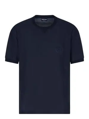 Giorgio Armani Crew-neck T-shirt In Technical Waffle Fabric - Black