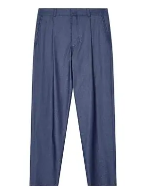 Giorgio Armani Single-pleat Cotton And Silk Trousers - Blue