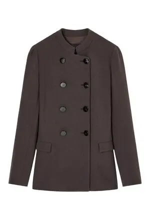 Giorgio Armani Double-breasted Jacket In Stretch Virgin Wool - Brown