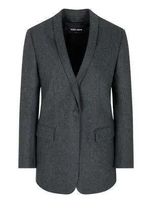 Giorgio Armani Single-breasted Jacket In Wool And Cashmere Flannel - Grey