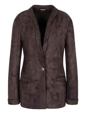 Giorgio Armani Single-breasted Jacket In Suede-effect Jersey - Brown