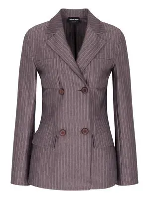 Giorgio Armani Pinstriped Cashmere And Silk Double-breasted Jacket - Brown