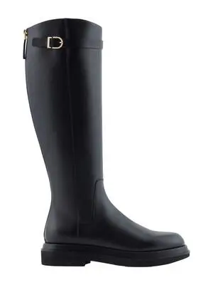 Giorgio Armani Smooth Leather High Boots - Black