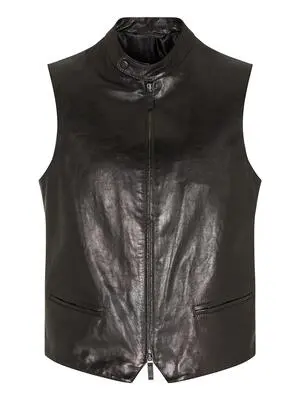 Giorgio Armani Plonge Nappa Calfskin Zip-up Gilet - Black