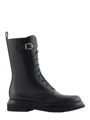Giorgio Armani Smooth Leather Combat Boots - Black