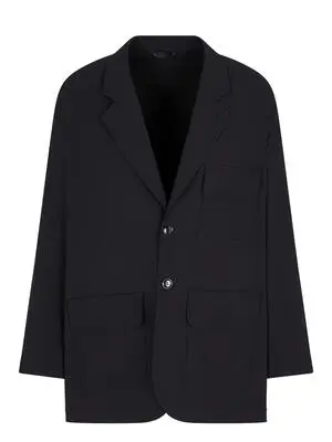 Giorgio Armani Single-breasted Jacket In Pure Wool Crêpe - Navy_blue