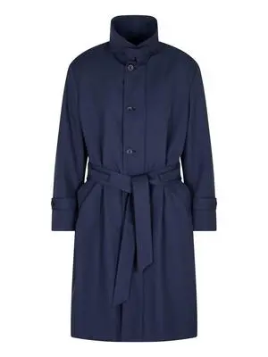 Giorgio Armani Nylon And Wool Single-breasted Trench Coat - Blue