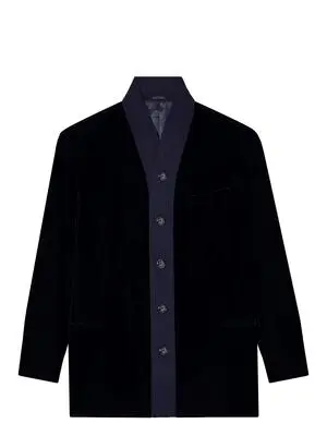 Giorgio Armani Single-breasted Velvet Jacket With Knit Details - Navy Blue
