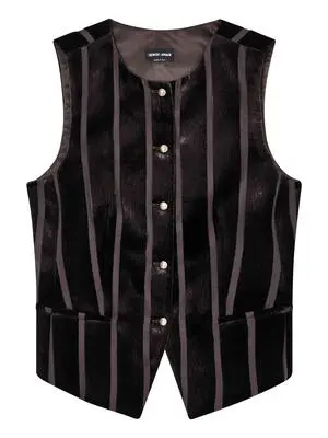 Giorgio Armani Single-breasted Waistcoat In Devoré-striped Corduroy - Patterned