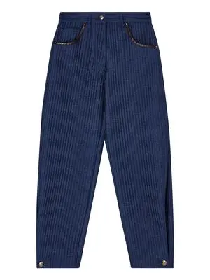 Giorgio Armani Five-pocket Trousers In Viscose, Cotton, And Silk With Quilted Motif - Blue