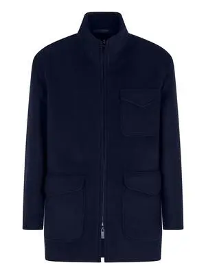 Giorgio Armani Pea Coat In Virgin Wool And Cashmere - Blue
