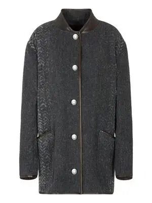Giorgio Armani Chevron Bouclé Wool And Leather Pea Coat - Grey