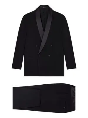 Giorgio Armani Double-breasted Tuxedo In Pure Virgin Wool Crêpe - Black