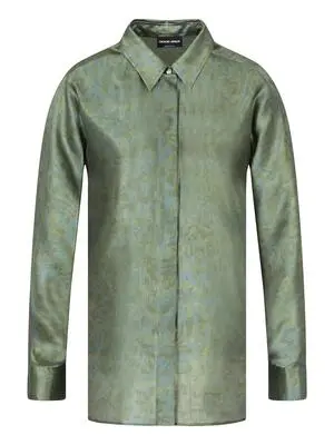 Giorgio Armani Printed Silk Shantung Shirt - Green