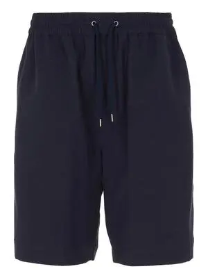 Giorgio Armani Bermuda Shorts In Lyocell Canvas And Cotton - Navy_blue