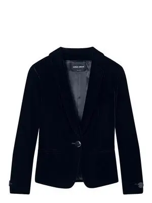 Giorgio Armani Single-breasted Stretch Velvet Jacket - Black