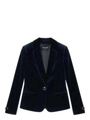 Giorgio Armani Single-breasted Stretch Velvet Jacket - Blue
