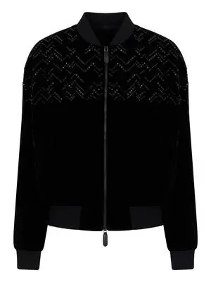 Giorgio Armani Velvet Bomber Jacket With Rhinestone Detail - Black