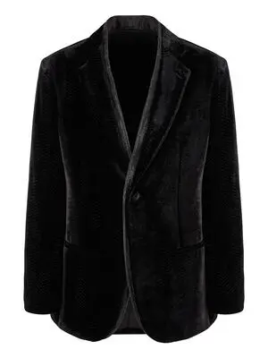 Giorgio Armani Giorgio’s Single-breasted Tuxedo Jacket In A Chevron Print Velvet - Black