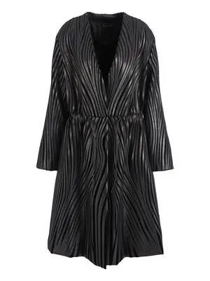 Giorgio Armani Embroidered Nappa Leather And Velvet Coat - Black