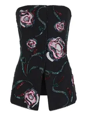 Giorgio Armani Floral Embroidered Bustier Top - Black