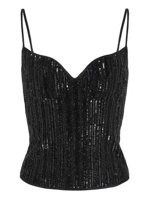 Giorgio Armani Bustier Top With Pinstripe Embroidery - Black