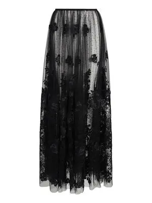 Giorgio Armani Long Skirt In Tulle And Embroidered Lace - Black