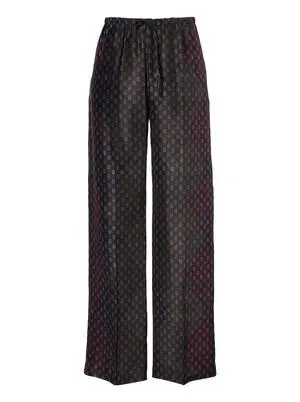 Dries Van Noten Printed Silk Satin Straight Pants - Burgundy