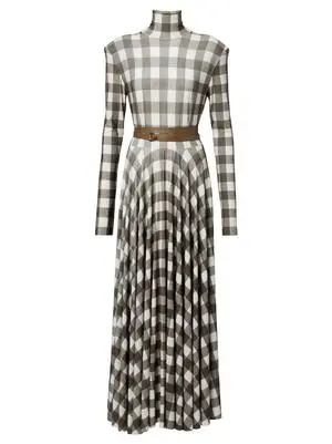NORMA KAMALI Checked Turtleneck Jersey Midi Dress