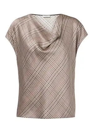 Vince Houndstooth Silk Top - Brown