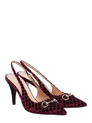 Gucci Horsebit Gg Velvet Slingback Pumps - Burgundy