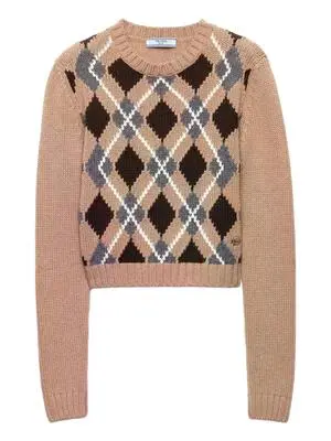 Prada Argyle-pattern Crew-neck Sweater - Neutrals