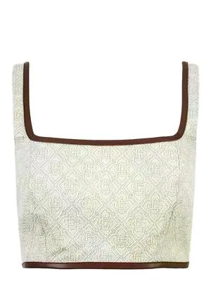 Casablanca Geometric-pattern Square-neck Top - White