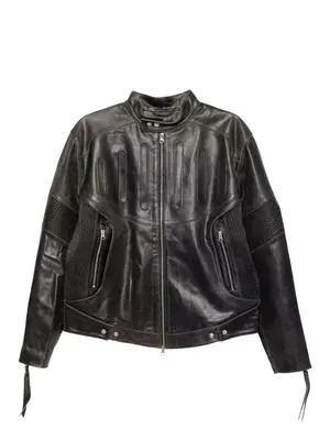JUNTAE KIM Embossed Leather Biker Jacket - Black
