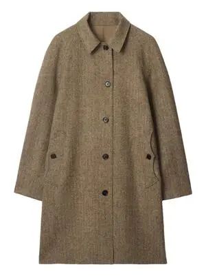 Burberry Long Herringbone Wool Car Coat - Clay Brown