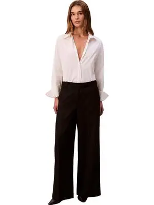 Calvin Klein Wool Gabardine Wide Leg Trousers - Black